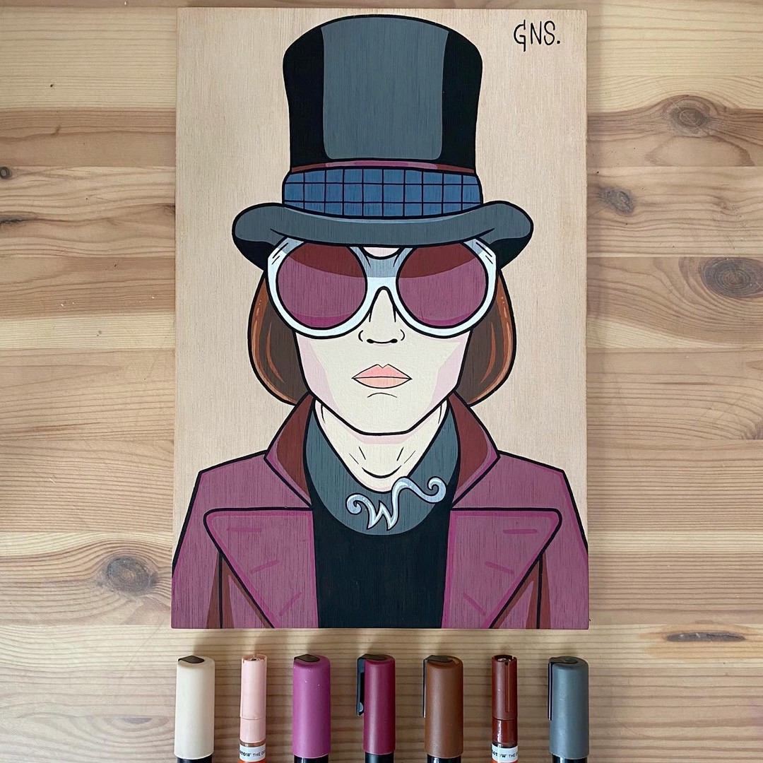Et voici un beau portrait de Willy Wonka sur plaqu... - Posca - Posca